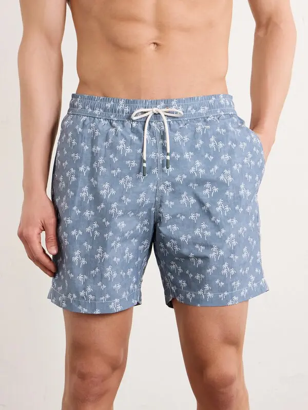Hartford Straight-leg Mid-length Printed Swim Shorts - Blue