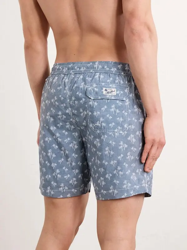 Hartford Straight-leg Mid-length Printed Swim Shorts - Blue
