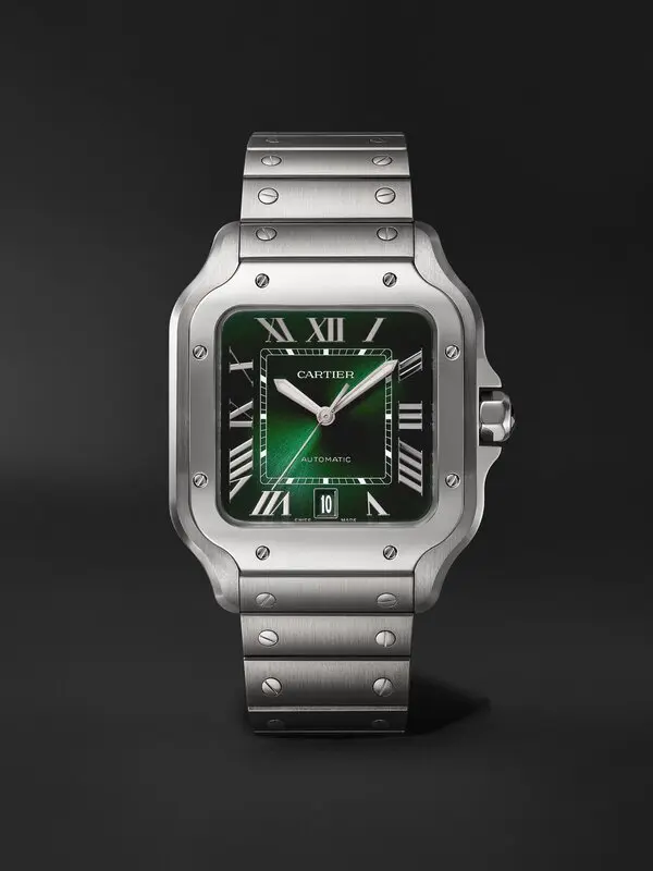 CARTIER Santos De Large Automatic 39.8mm Stainless Steel And Alligator Watch - Green