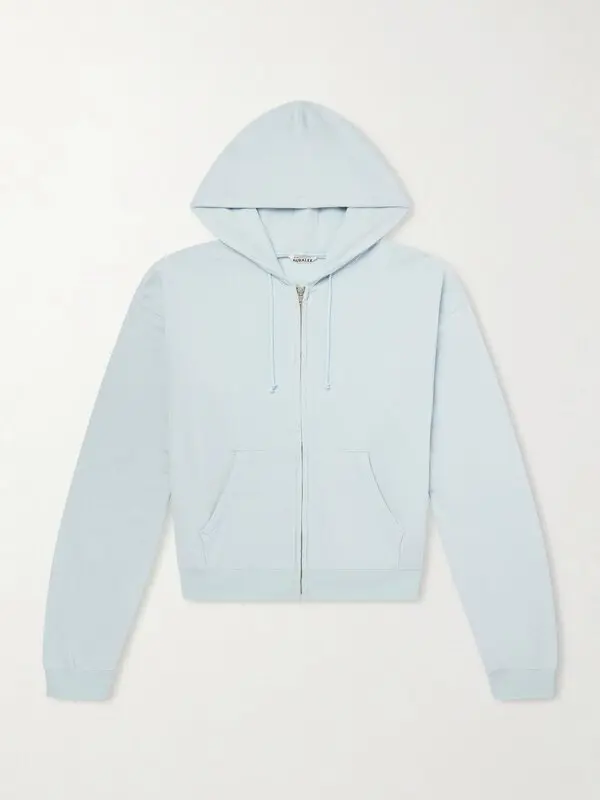 Auralee Cotton, Wool And Silk-blend Zip-up Hoodie - Blue