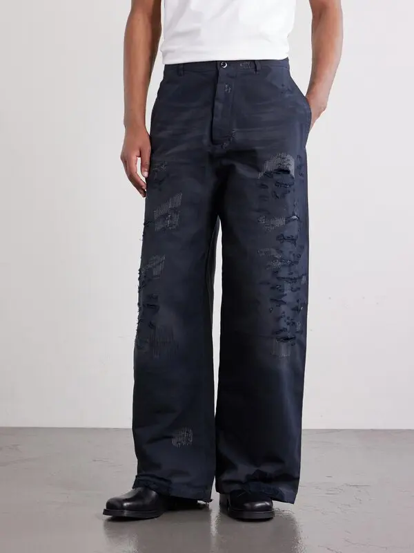 Acne Studios Straight-leg Distressed Cotton Trousers