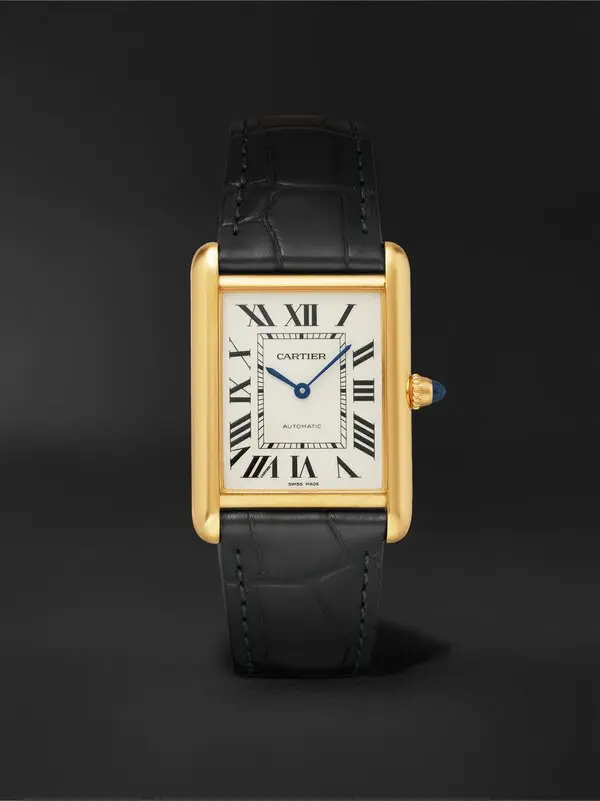 CARTIER Tank Louis Automatic 27.75mm Large 18-karat Gold And Alligator Watch - White