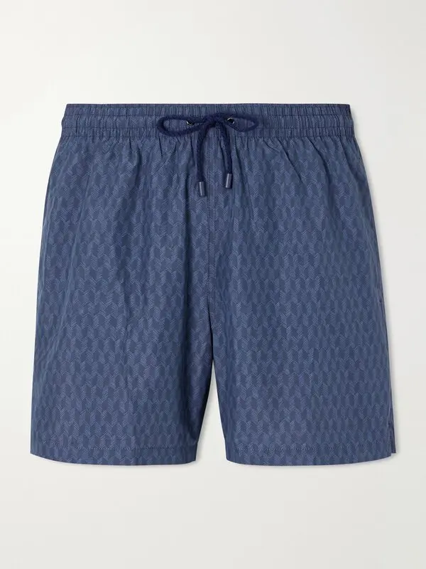 Canali Straight-leg Printed Mid-length Swim Shorts - Blue