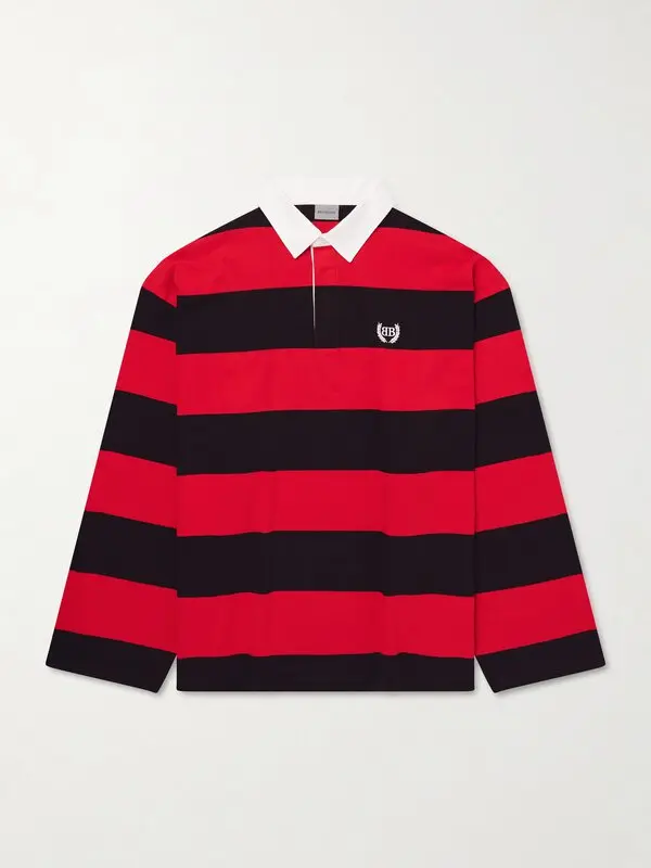 Balenciaga Logo-embroidered Striped Cotton-jersey Polo Shirt - Red