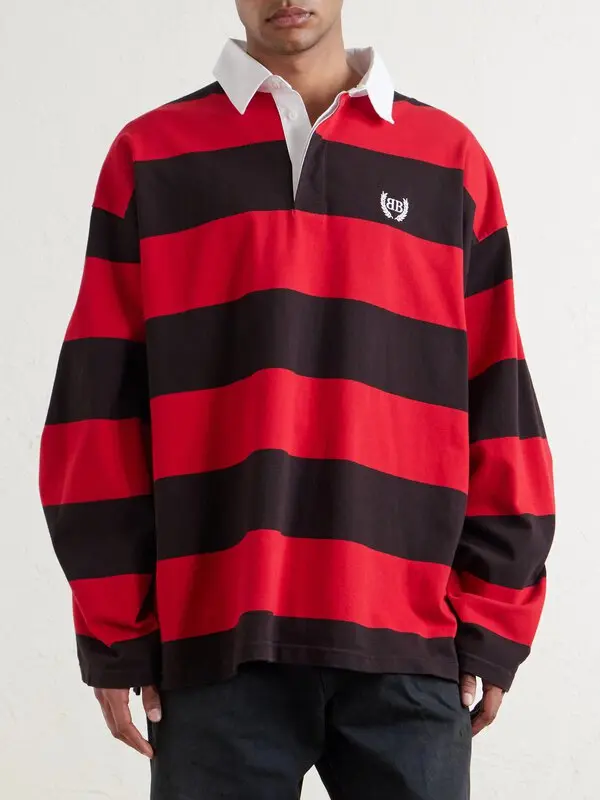Balenciaga Logo-embroidered Striped Cotton-jersey Polo Shirt - Red