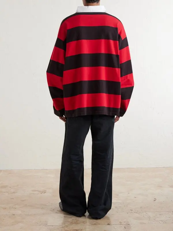 Balenciaga Logo-embroidered Striped Cotton-jersey Polo Shirt - Red