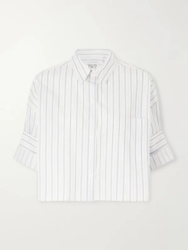 TWP Striped Cropped Cotton-poplin Shirt