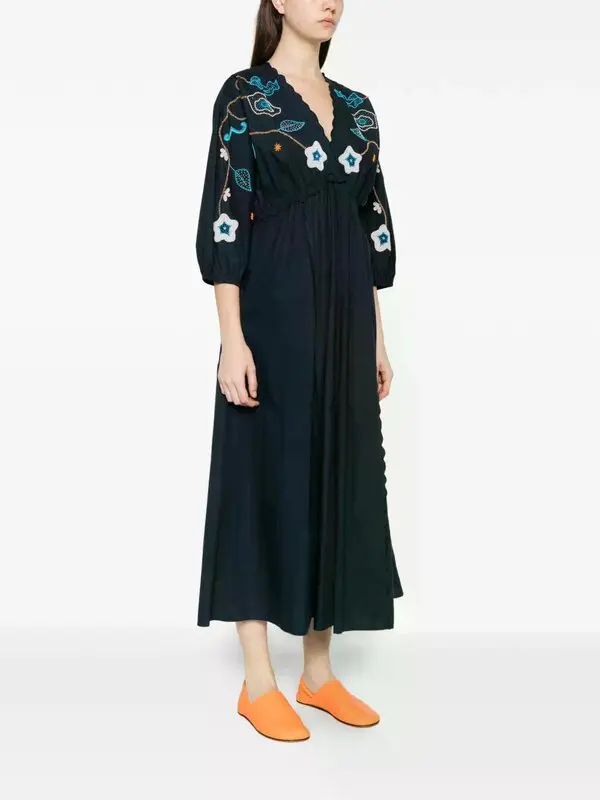 FORTE_FORTE Embroidered Scalloped Midi Dress - Blue
