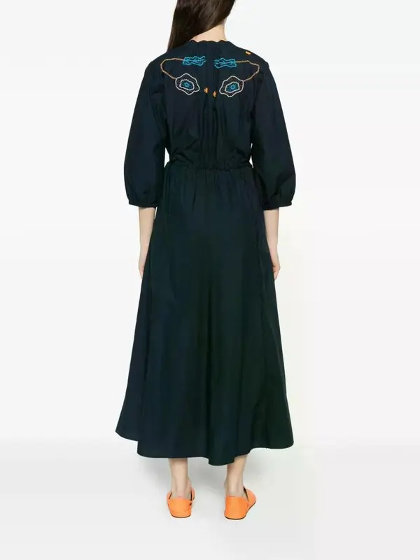 FORTE_FORTE Embroidered Scalloped Midi Dress - Blue