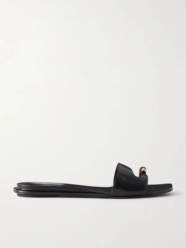 Tory Burch Pierced Embellished Leather Slides - Black
