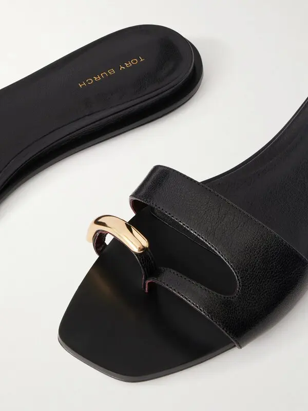 Tory Burch Pierced Embellished Leather Slides