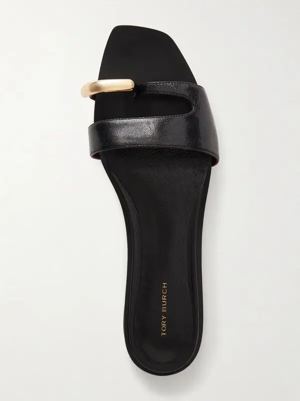Tory Burch Pierced Embellished Leather Slides