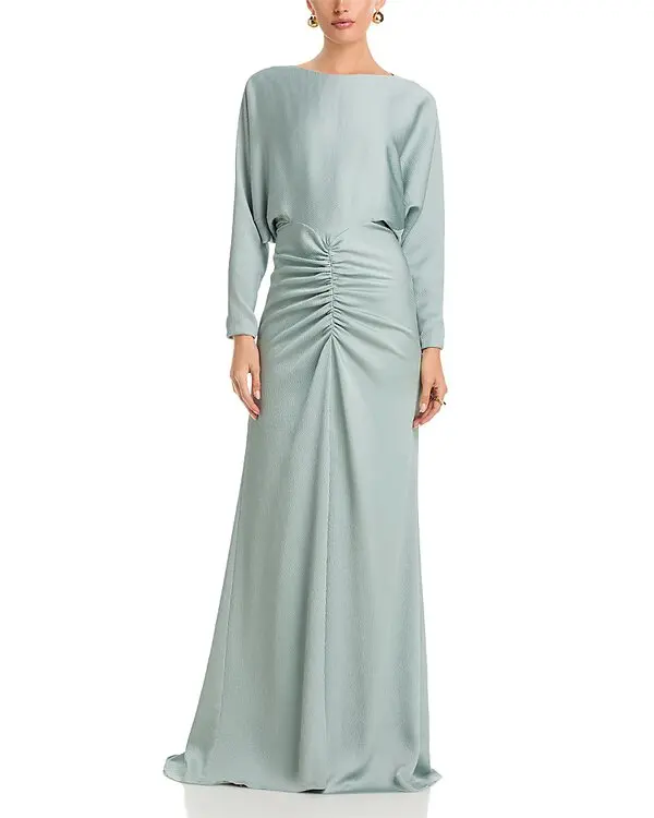 Amsale Dolman Sleeve Gown With Ruched Detail - Jade