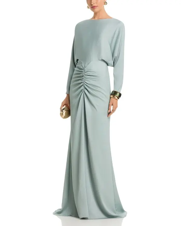 Amsale Dolman Sleeve Gown With Ruched Detail - Jade