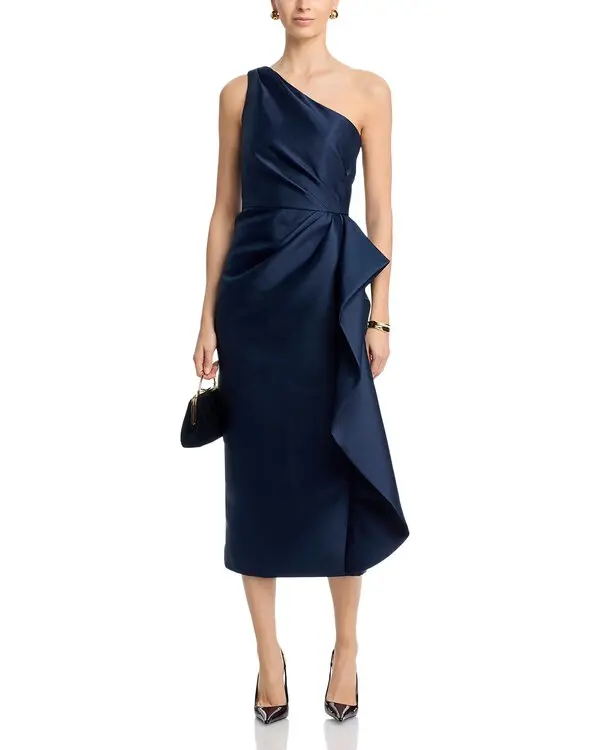 Amsale Mikado One Shoulder Cascade Gown
