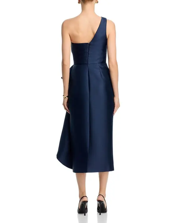 Amsale Mikado One Shoulder Cascade Gown