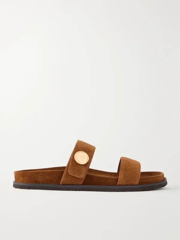 Tory Burch Romy Sport Embellished Suede Slides - Brown