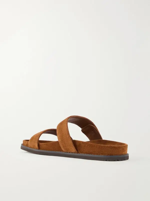 Tory Burch Romy Sport Embellished Suede Slides - Brown