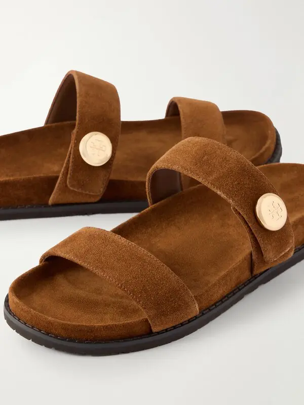 Tory Burch Romy Sport Embellished Suede Slides - Brown