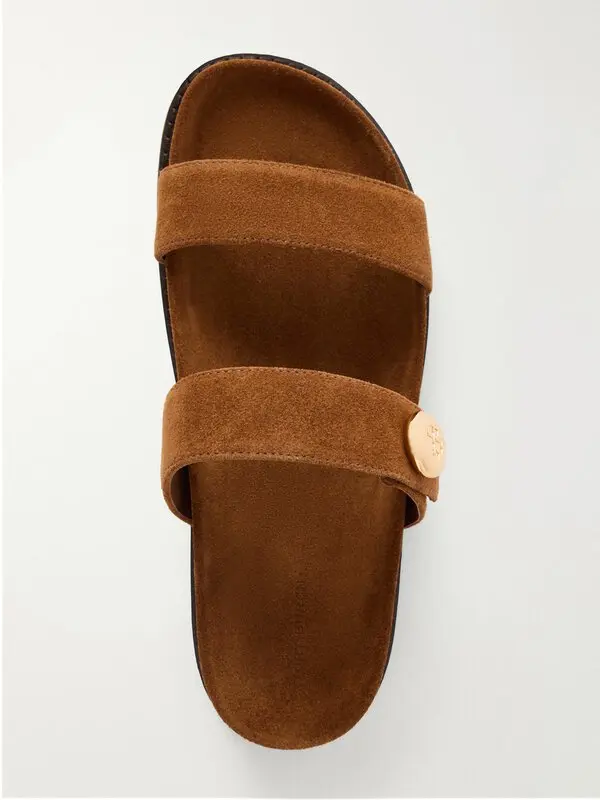 Tory Burch Romy Sport Embellished Suede Slides - Brown