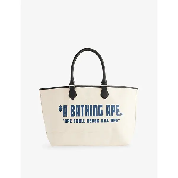 A BATHING APE Logo-print Canvas Tote Bag - Cream