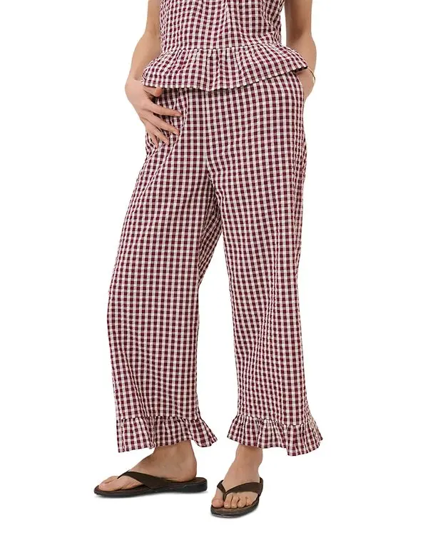 NOBODY'S CHILD Gingham Ruffled Hem Pants - Brown