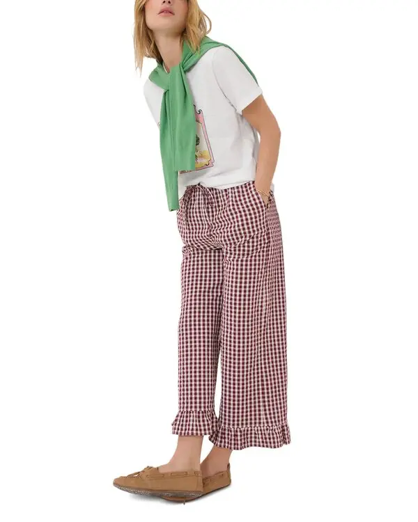 NOBODY'S CHILD Gingham Ruffled Hem Pants