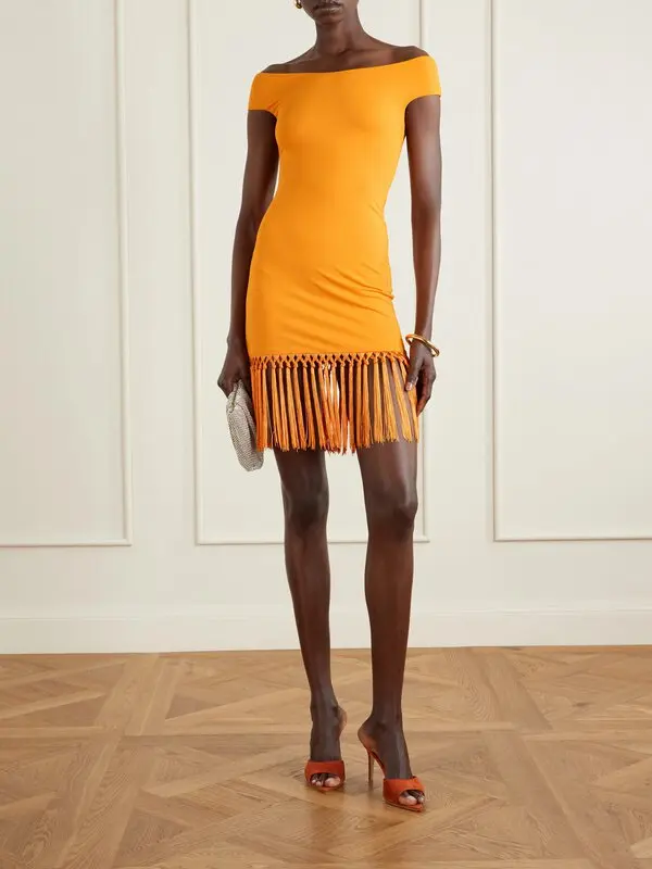 TALLER MARMO Romy Off-the-shoulder Fringed Jersey Mini Dress
