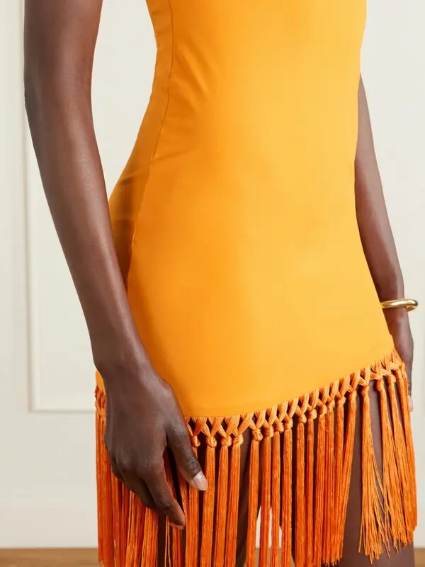 TALLER MARMO Romy Off-the-shoulder Fringed Jersey Mini Dress