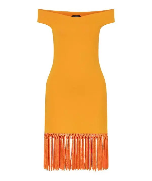 TALLER MARMO Romy Off-the-shoulder Fringed Jersey Mini Dress - Orange