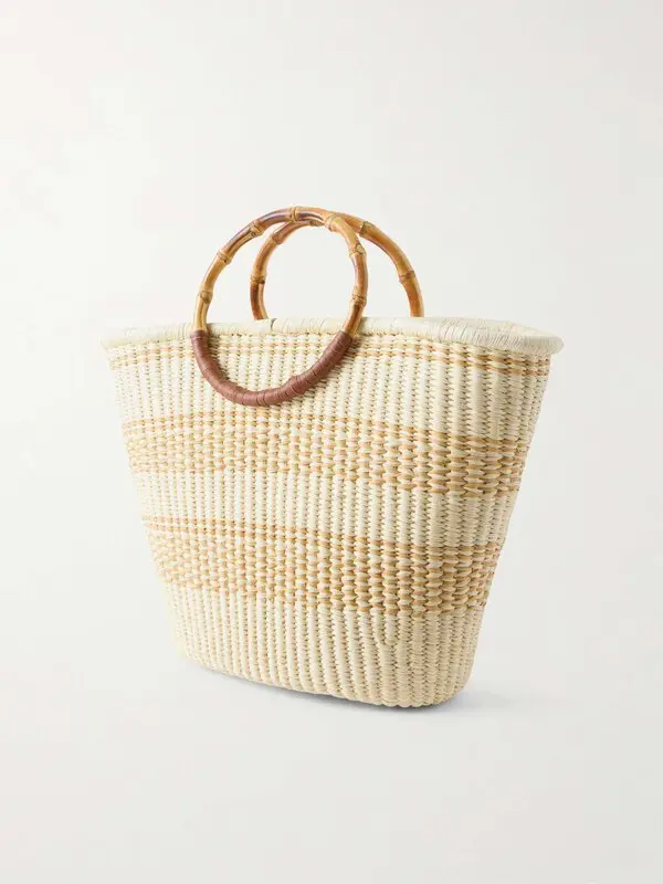 SENSI STUDIO Leather-trimmed Straw Tote