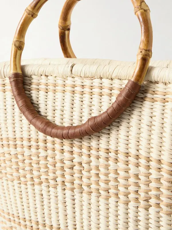 SENSI STUDIO Leather-trimmed Straw Tote