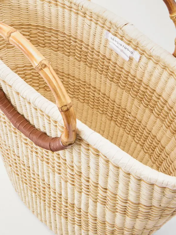 SENSI STUDIO Leather-trimmed Straw Tote