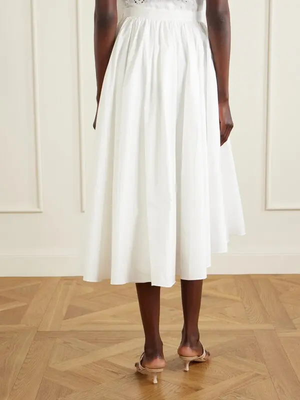 SELF-PORTRAIT Asymmetric Gathered Cotton-poplin Midi Skirt