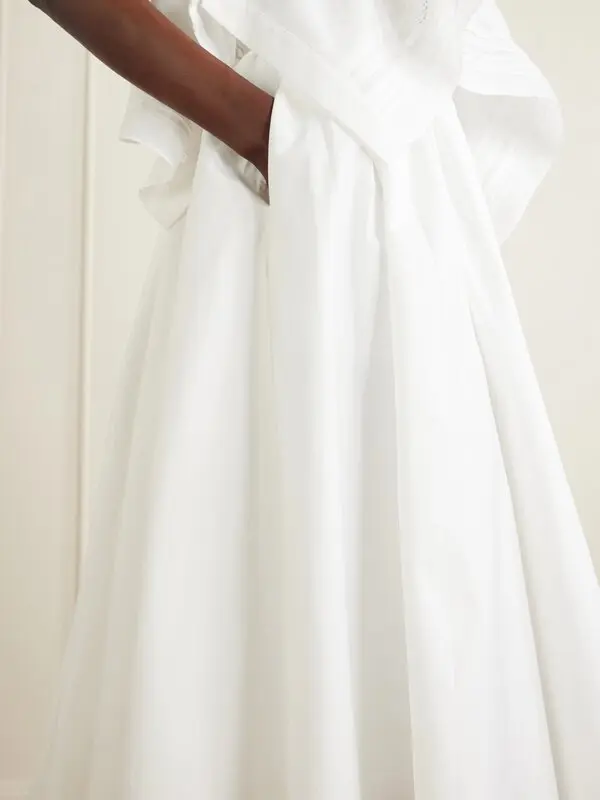 SELF-PORTRAIT Asymmetric Gathered Cotton-poplin Midi Skirt