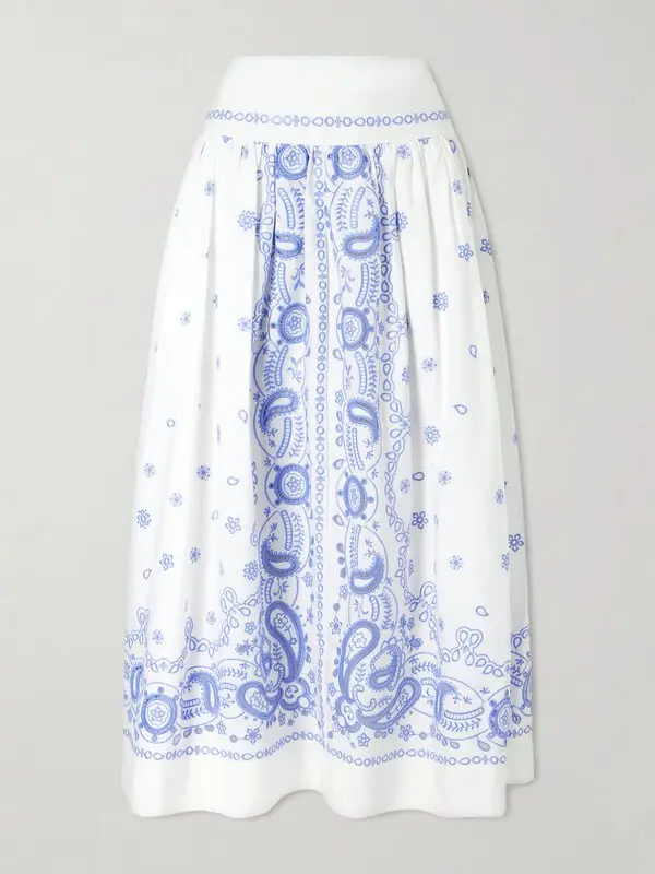 SELF-PORTRAIT Tiered Embroidered Cotton-poplin Midi Skirt