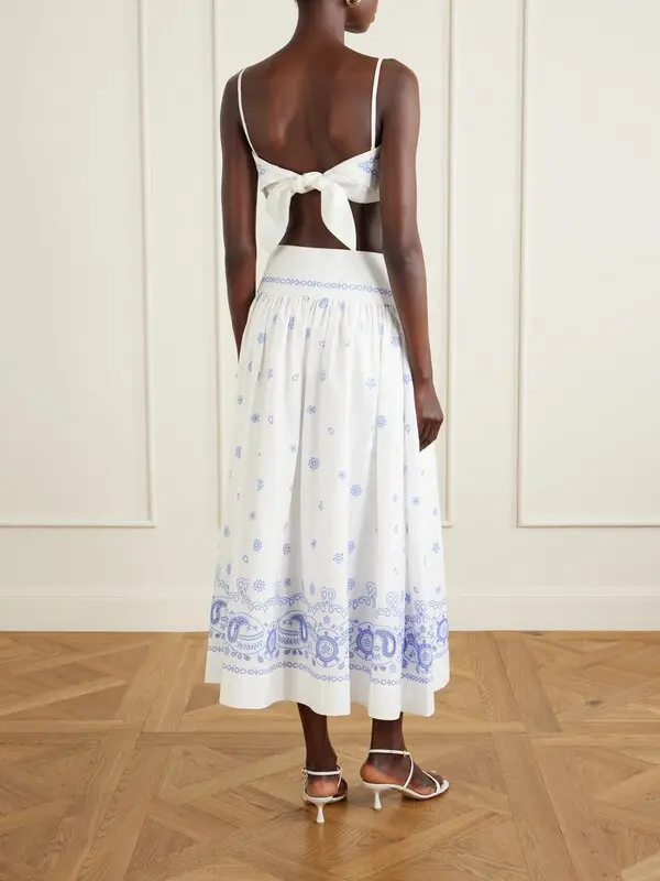 SELF-PORTRAIT Tiered Embroidered Cotton-poplin Midi Skirt