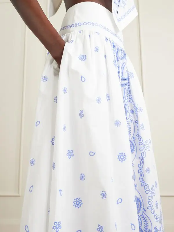 SELF-PORTRAIT Tiered Embroidered Cotton-poplin Midi Skirt