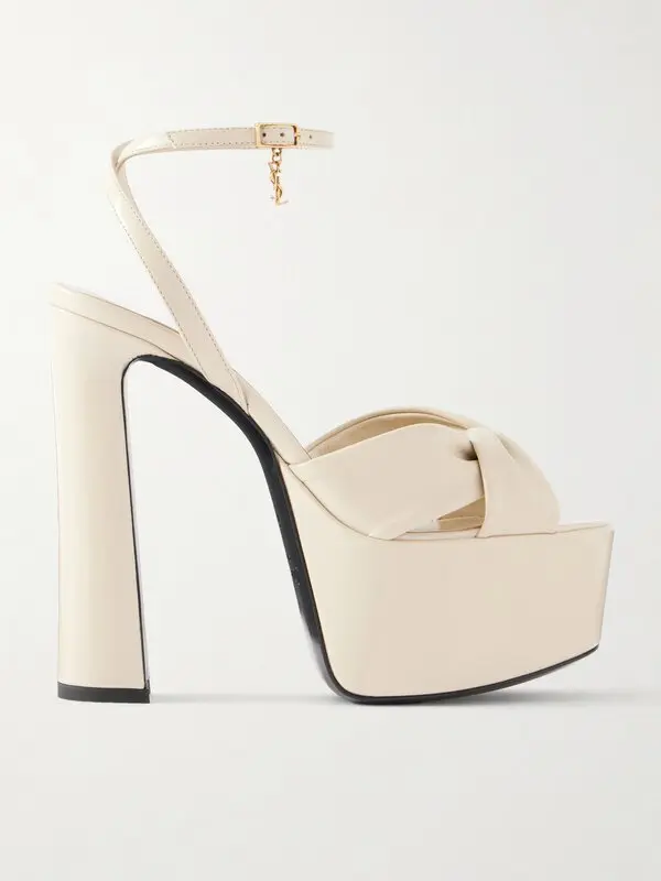 Saint Laurent Franciane Leather Sandals - Neutrals