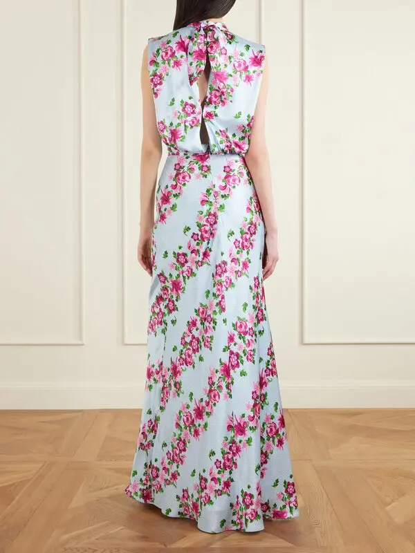 Saloni Fleur Printed Satin Halterneck Gown