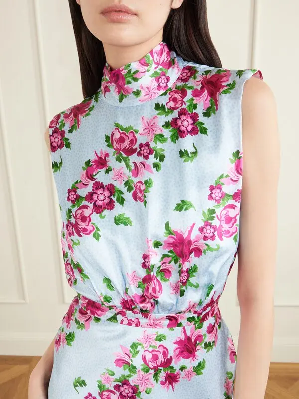 Saloni Fleur Printed Satin Halterneck Gown
