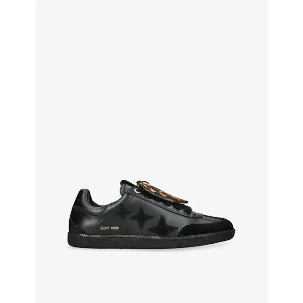DUKE + DEXTER Leopard Leather Trainers - Black/comb