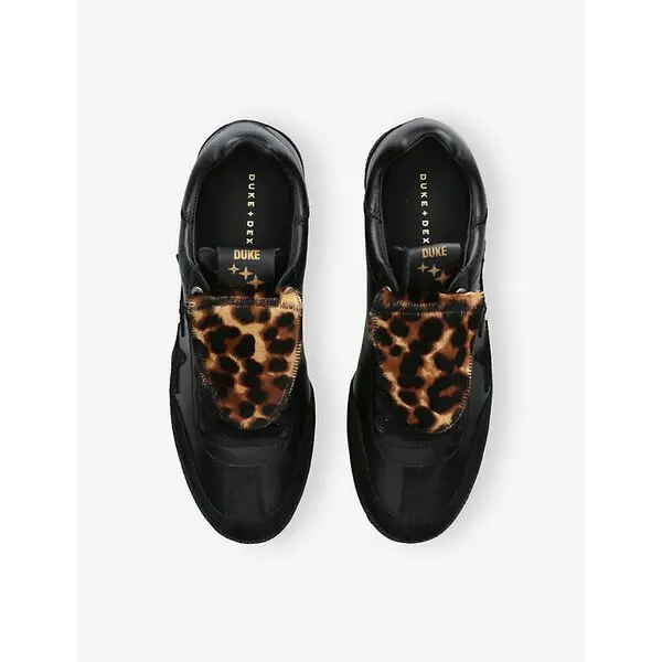 DUKE + DEXTER Leopard Leather Trainers - Black/comb
