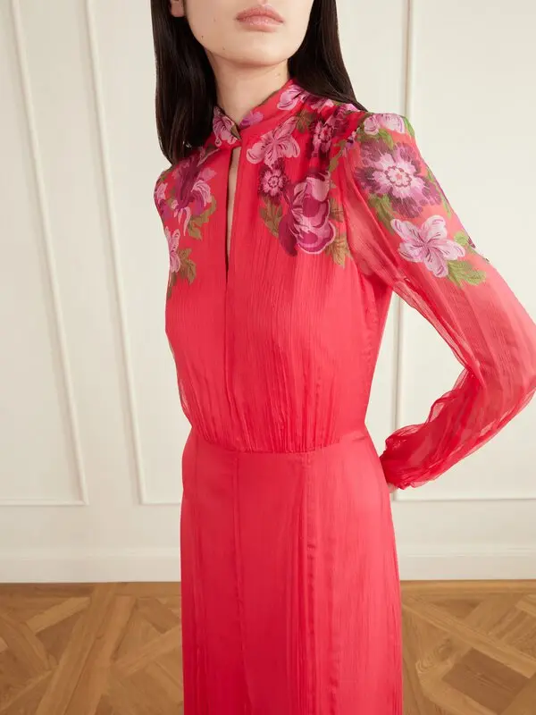 saloni pink floral dress Saloni Floral-print Silk-crepon Midi Dress