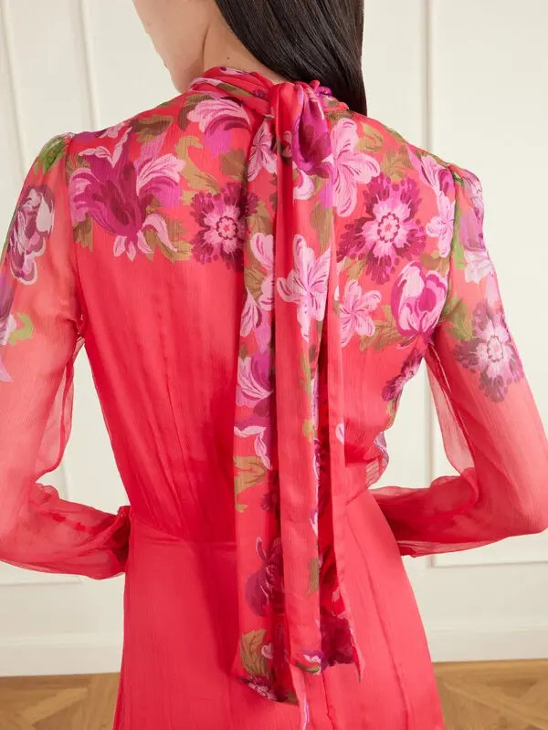saloni pink floral dress Saloni Floral-print Silk-crepon Midi Dress