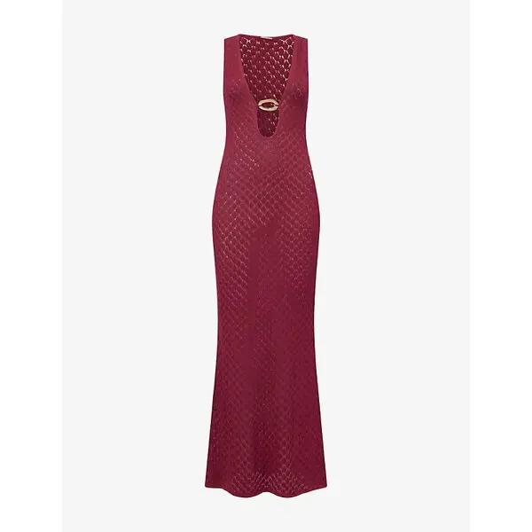 AWAY THAT DAY Crochet Maxi Dress - Cassis