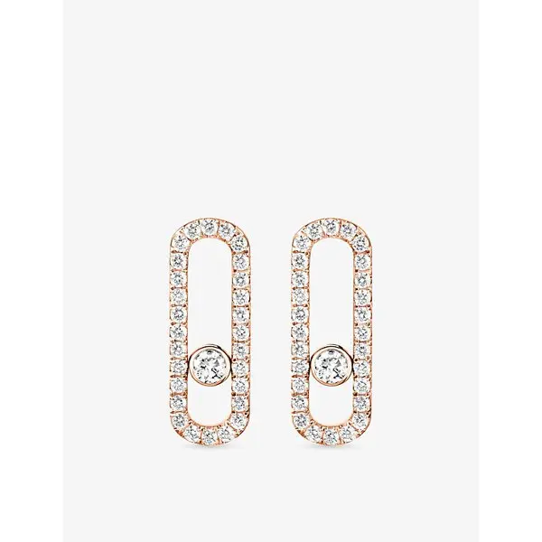 Messika Move Uno Pavé 18ct Gold And 0.66ct Diamond Earrings - Pink