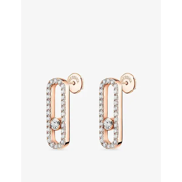 Messika Move Uno Pavé 18ct Gold And 0.66ct Diamond Earrings - Pink