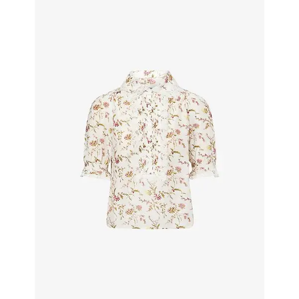 ME+EM Floral Print Silk And Cotton-blend Blouse