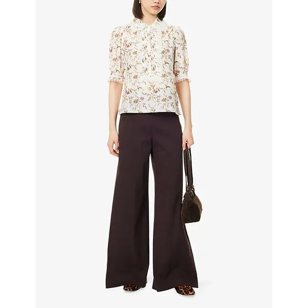 ME+EM Floral Print Silk And Cotton-blend Blouse